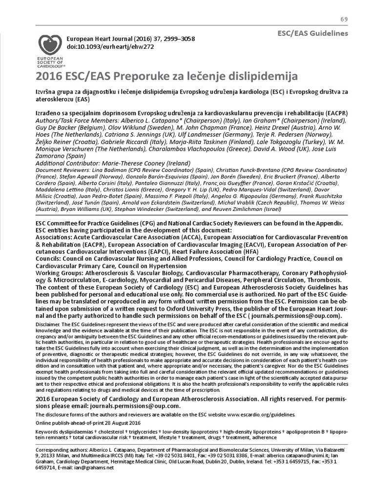 2016 ESC/EAS Dislipidemija Guidelines | PDF | Cardiovascular Diseases ...