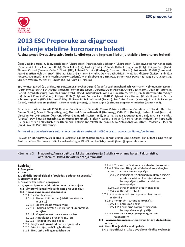 2013 ESC Stabilna Koronarna Bolest | PDF | Myocardial Infarction | Ischemia