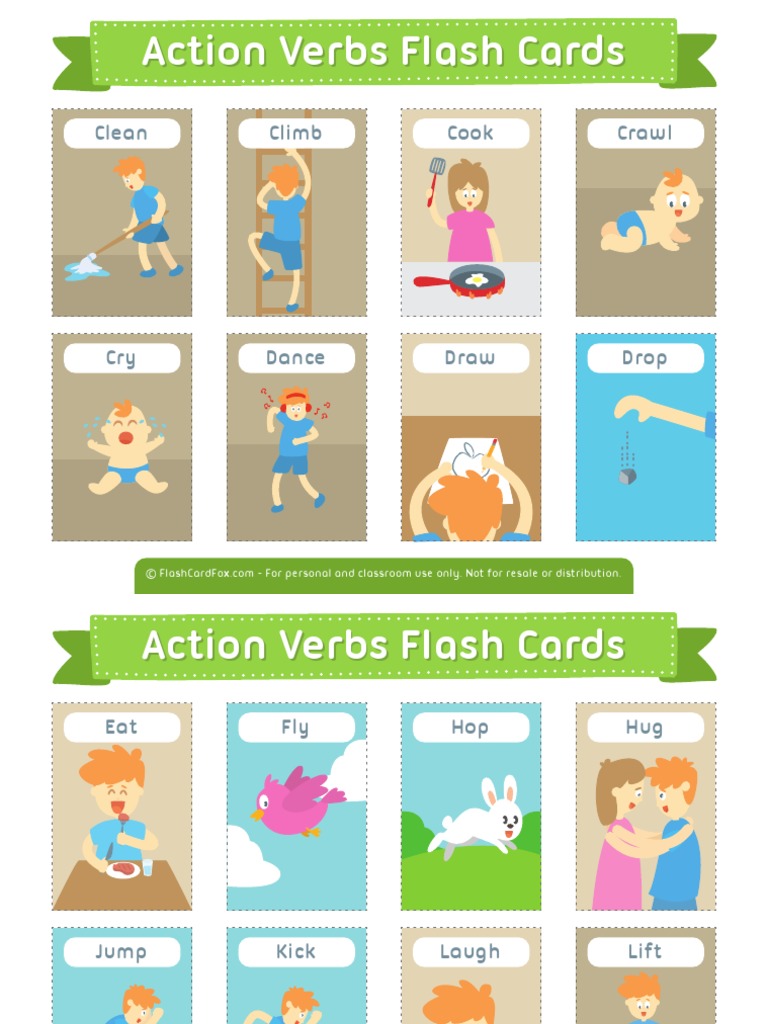 Action Verbs Flash Cards | PDF | Fruit | Agriculture