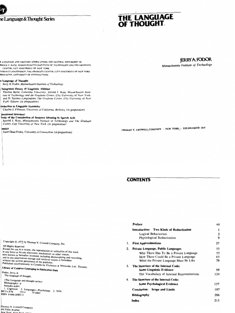 Fodor, J. - The Language of Thought | PDF