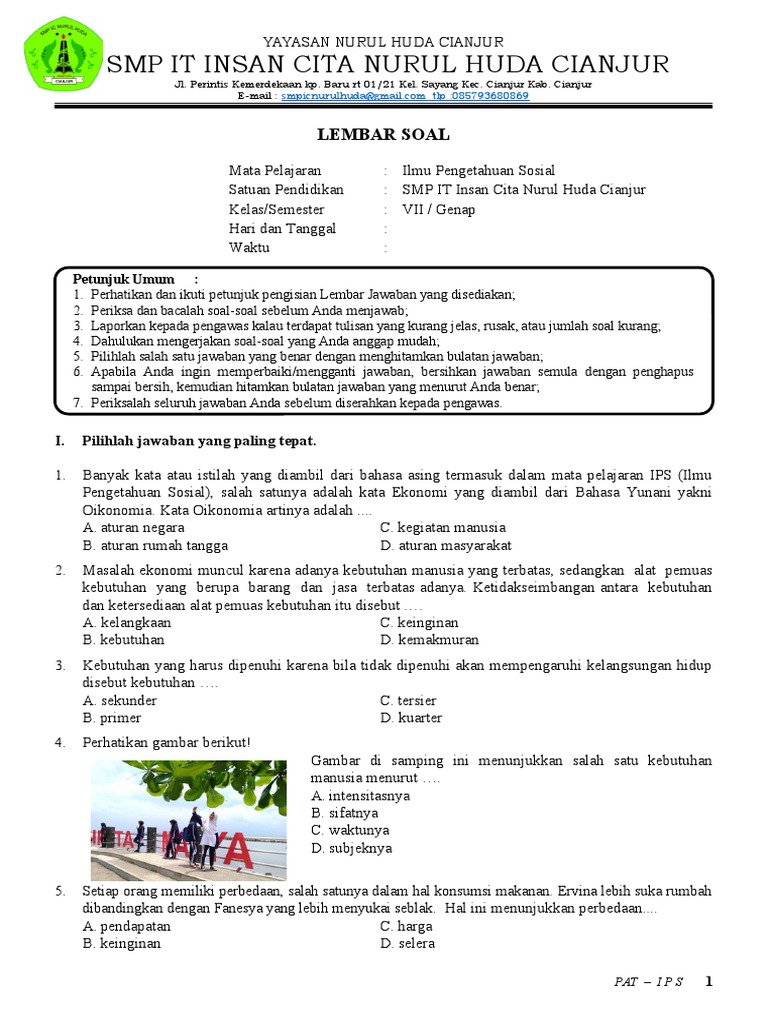 Soal PAT IPS Kelas 7 K13 | PDF