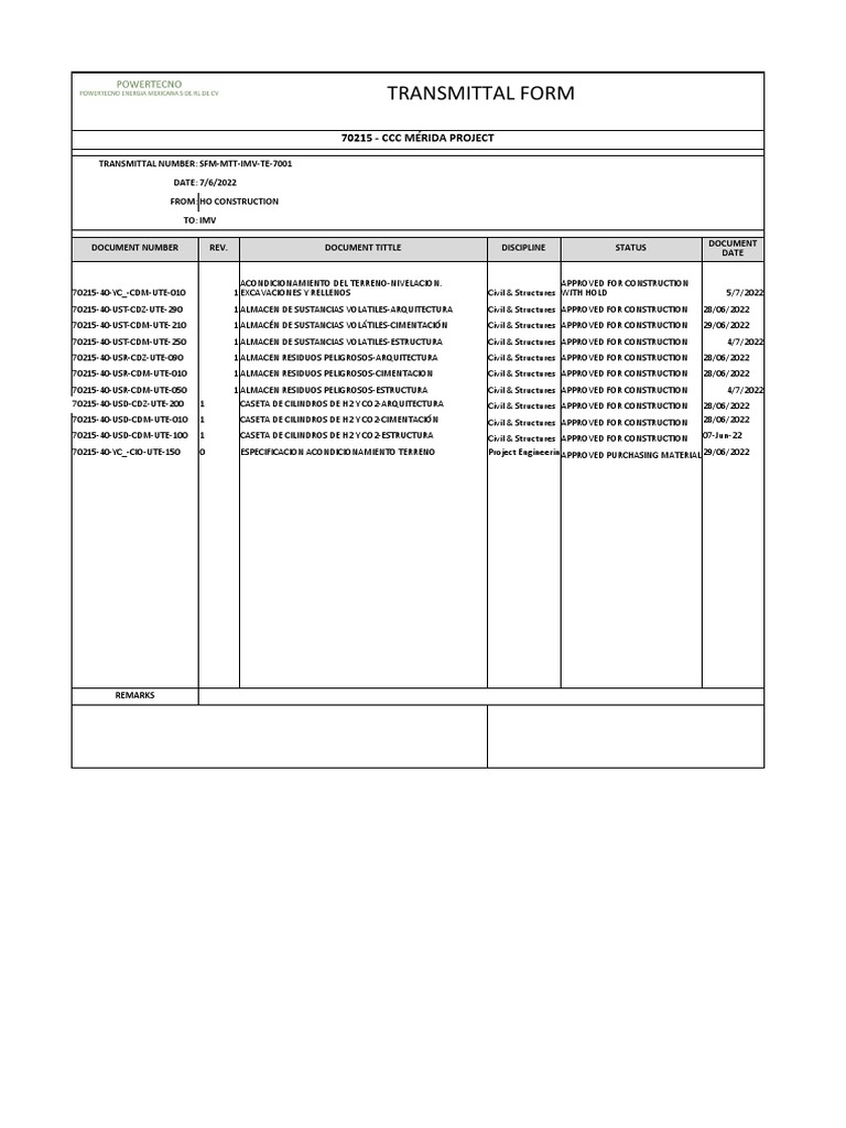 Transmittal Form: 70215 - CCC Mérida Project | PDF