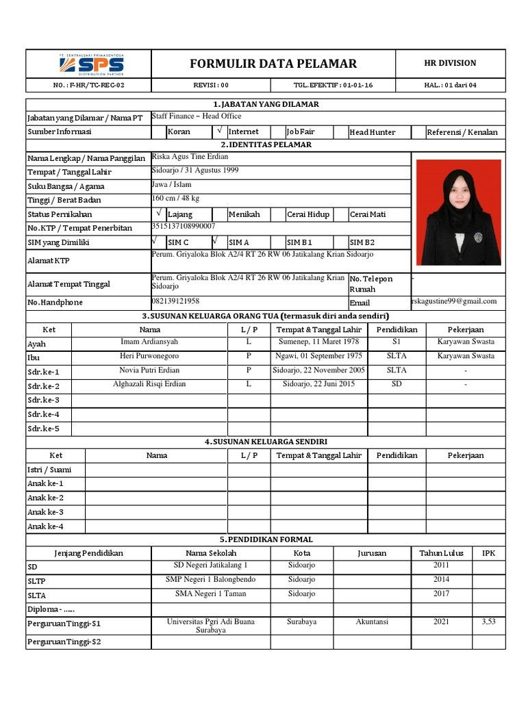 Form Data Pelamar | PDF