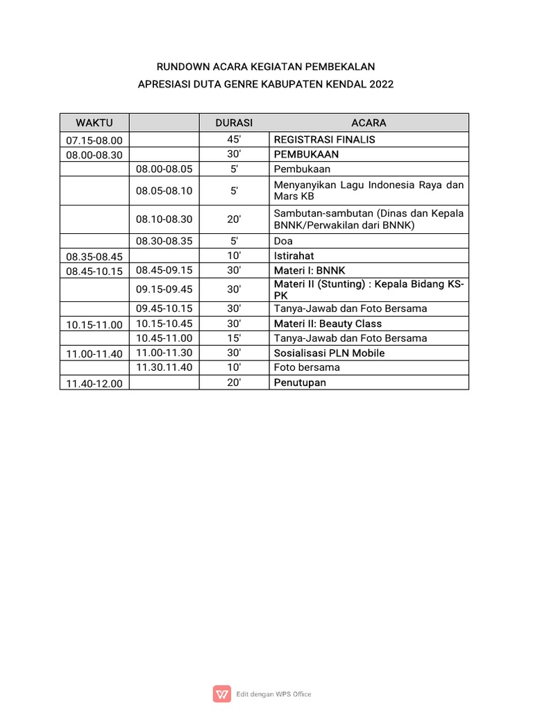 Rundown Acara Kegiatan Pembekalan | PDF