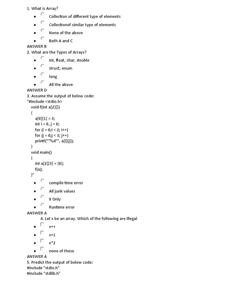 C MCQ Array Structre Variable | PDF | Pointer (Computer Programming) | Array Data Structure