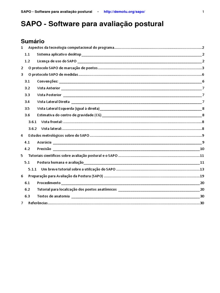 SAPO - Software para Avaliação Postural | PDF | Medição | Internet