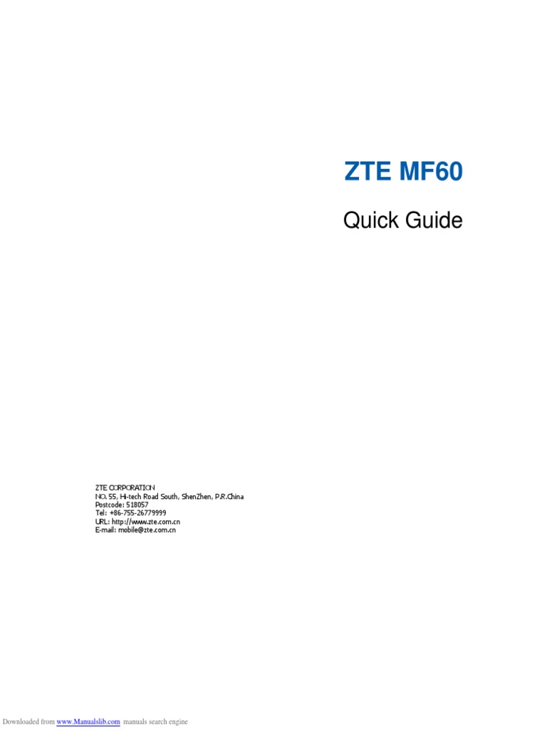 Zte Mf60: Quick Guide | PDF | Radio | Wi Fi