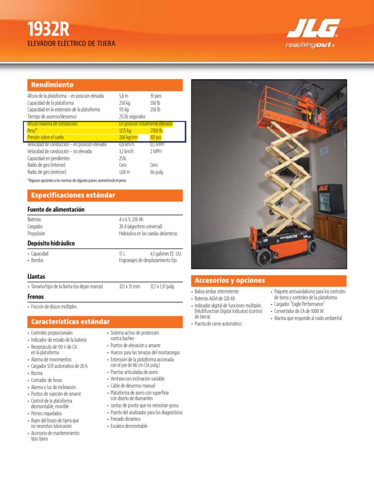 Especificaciones JLG 1932R | PDF | Bienes manufacturados | Vehículos