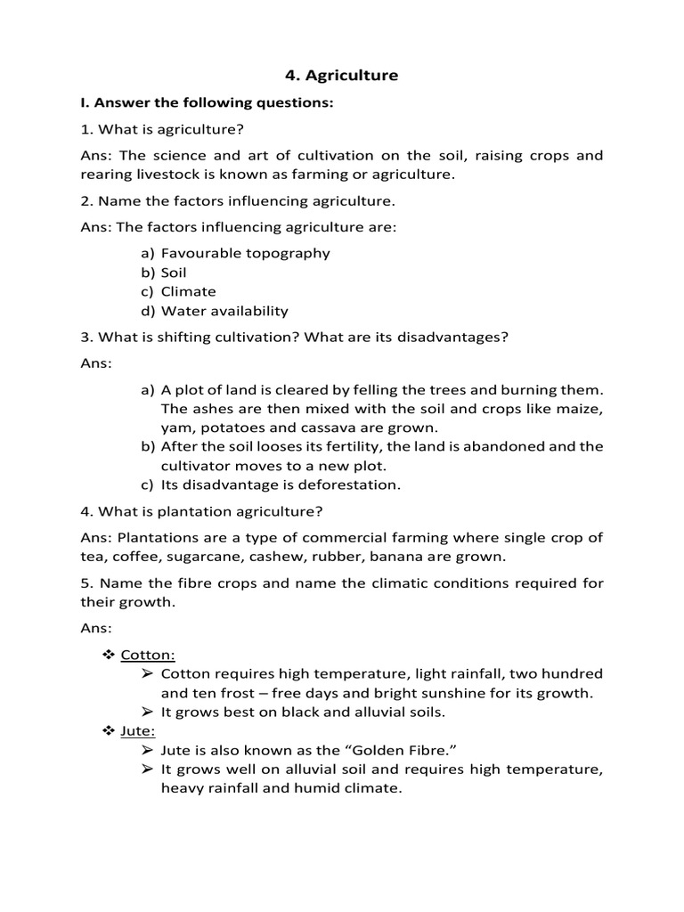 Agriculture: I. Answer The Following Questions | PDF | Agriculture ...