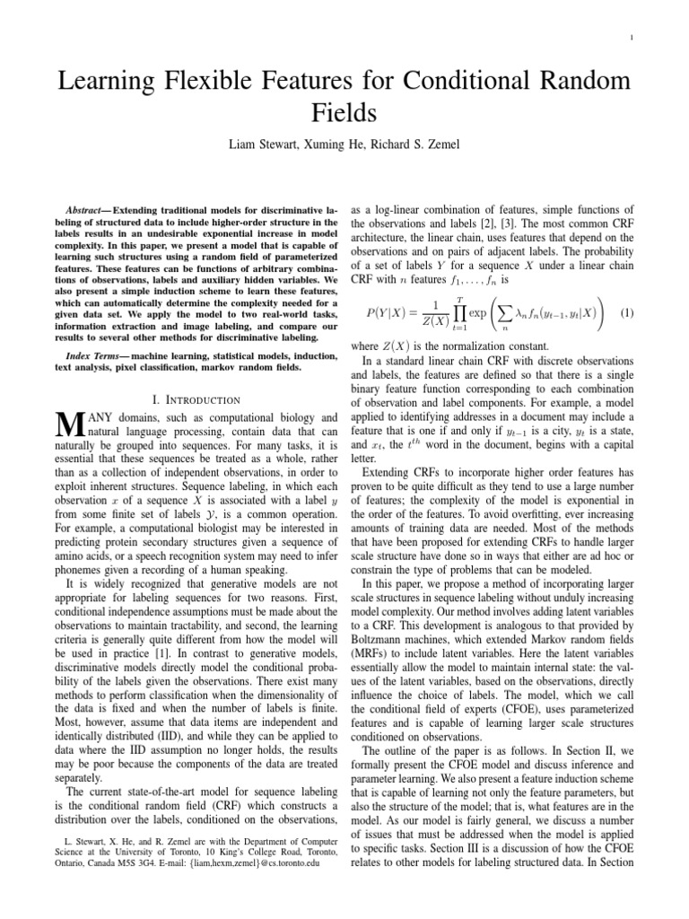 Learning Flexible Features For Conditional Random Fields Liam Stewart Xuming He Richard S