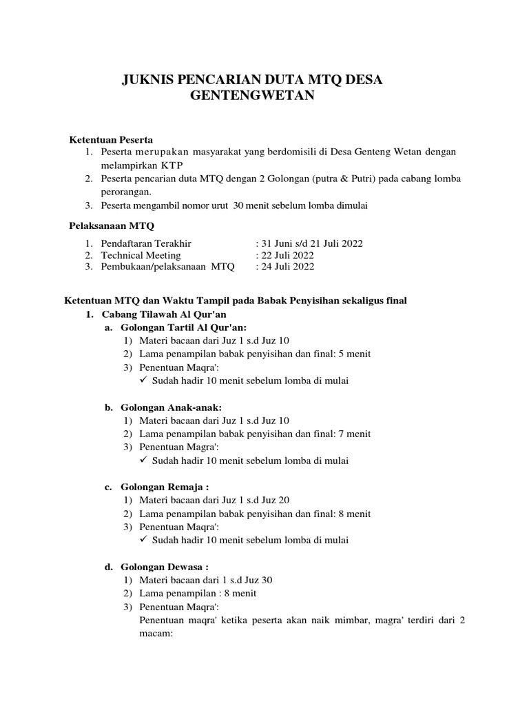 Juknis Duta MTQ | PDF