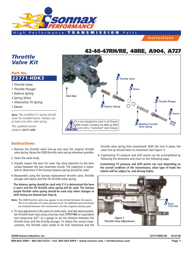 Dodge Ram 42re Throttle Valve Replacement | PDF | Throttle | Pressure