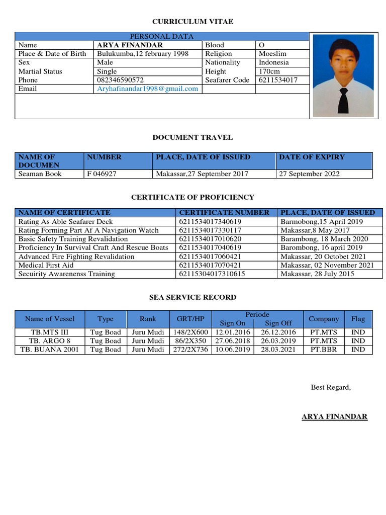 cv pelaut | PDF | Transport | Watercraft