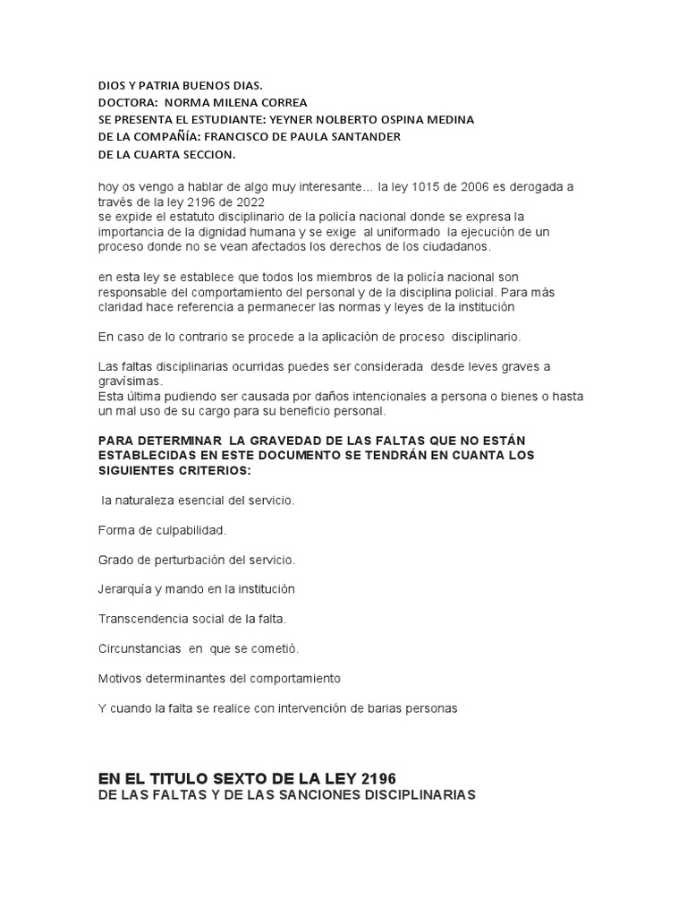 Ley 2196 de 2022: Estatuto Disciplinario Policial | PDF | Intención ...