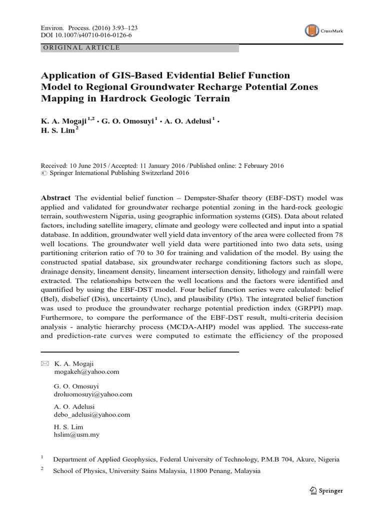 Mogaji Et Al. (2016) - Application of GIS-Based Evidential Belief Function | PDF | Groundwater ...