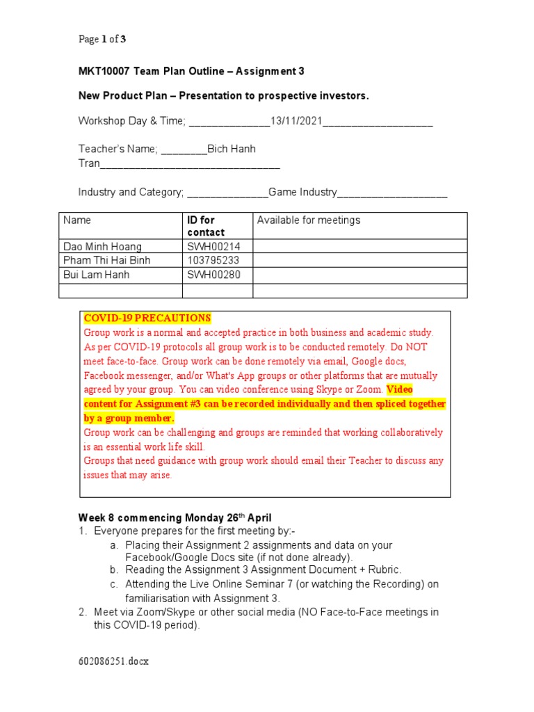 MKT10007 Team Plan Outline - Assignment 3 S1,21-3 | PDF | Facebook ...