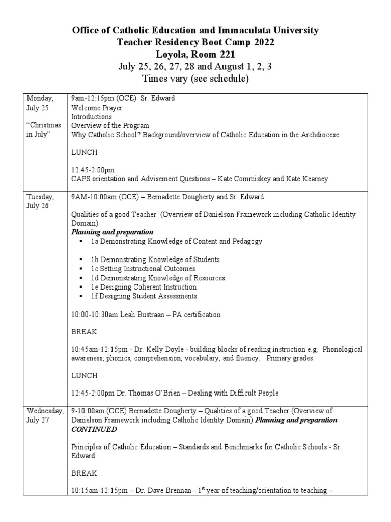 2022 Boot Camp Schedule 002 | PDF | Teachers | Phonics