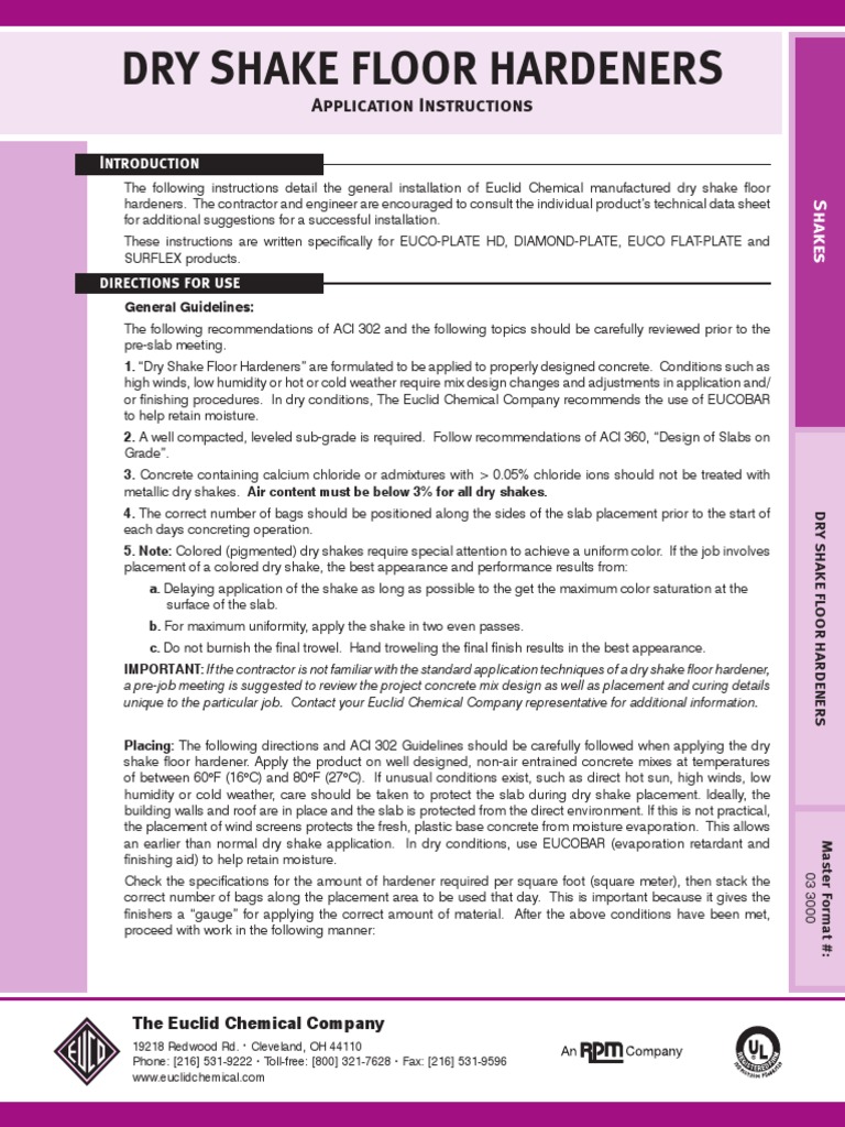 Euclid Chemical Dry Shake Floor Hardeners Application Instructions ...