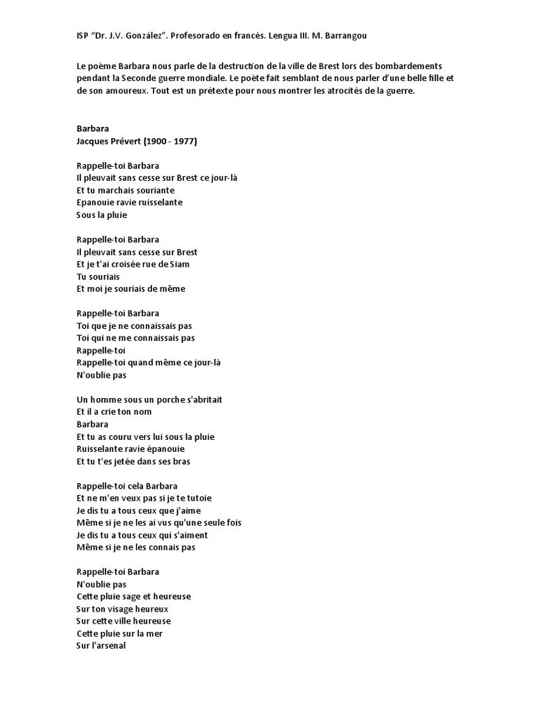 Souviens-toi de Barbara à Brest | PDF
