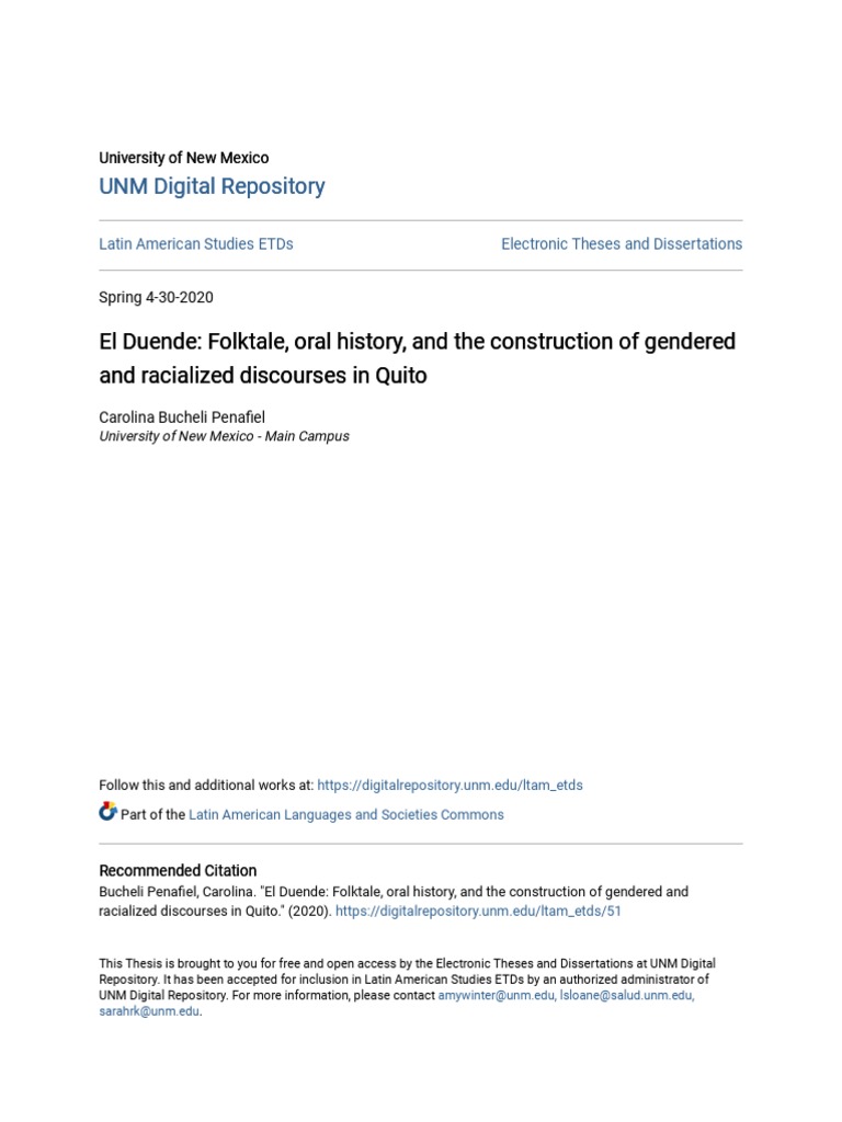 El Duende - Folktale Oral History and The Construction of Gender | PDF ...