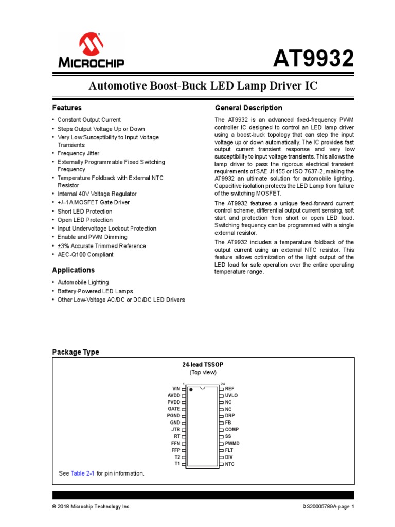 AT9932 Automotive Boost Buck LED Lamp Driver IC Data Sheet 20005789A ...