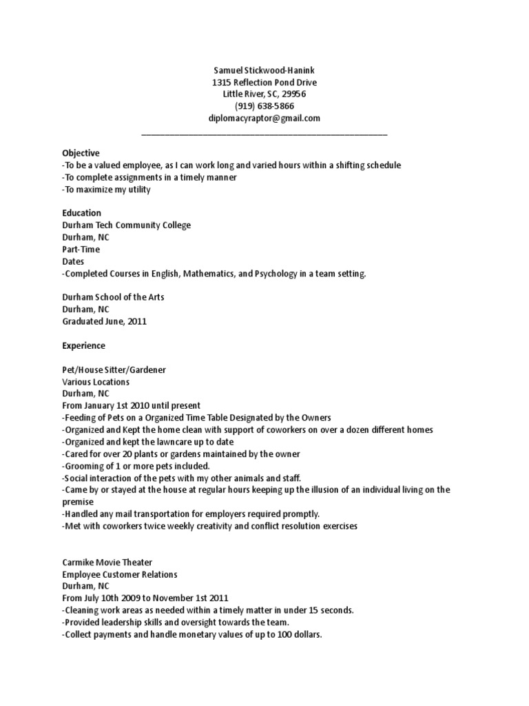 Samuel Resume 8-29-17-01 | PDF | Pet | Foods