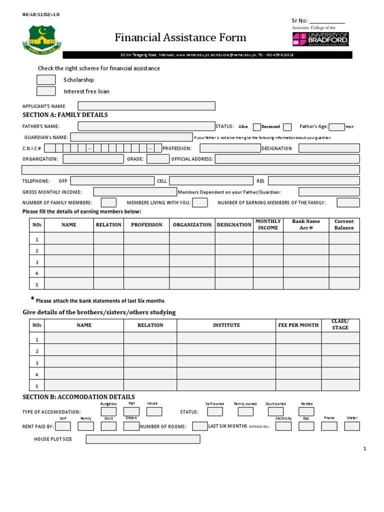 Financial Assistance Application Form | PDF | Career & Growth