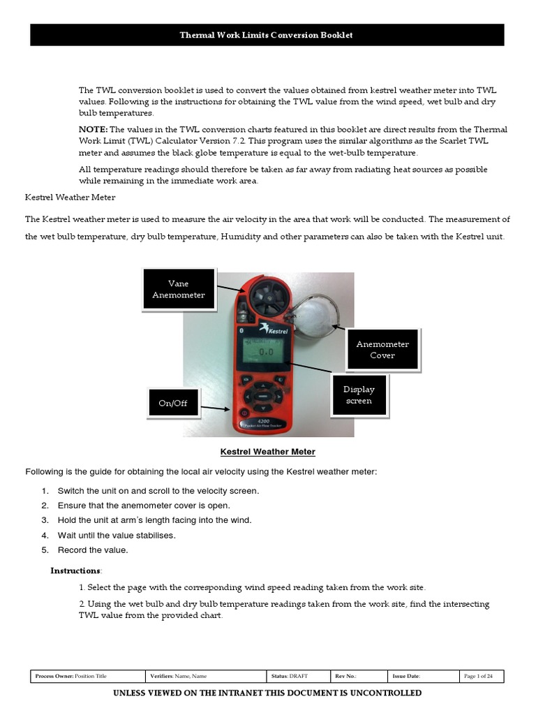 Thermal Work Limits Conversion Booklet: Vane Anemometer | PDF ...