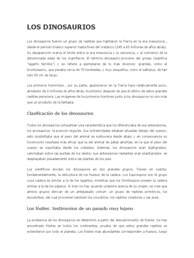 Los Dinosaurios | PDF | Dinosaurios | Fósil