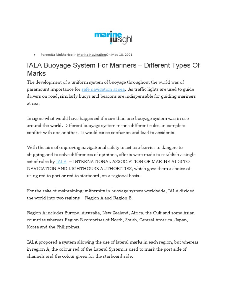 IALA Buoyage System For Mariners - Different Types of Marks: Safe ...