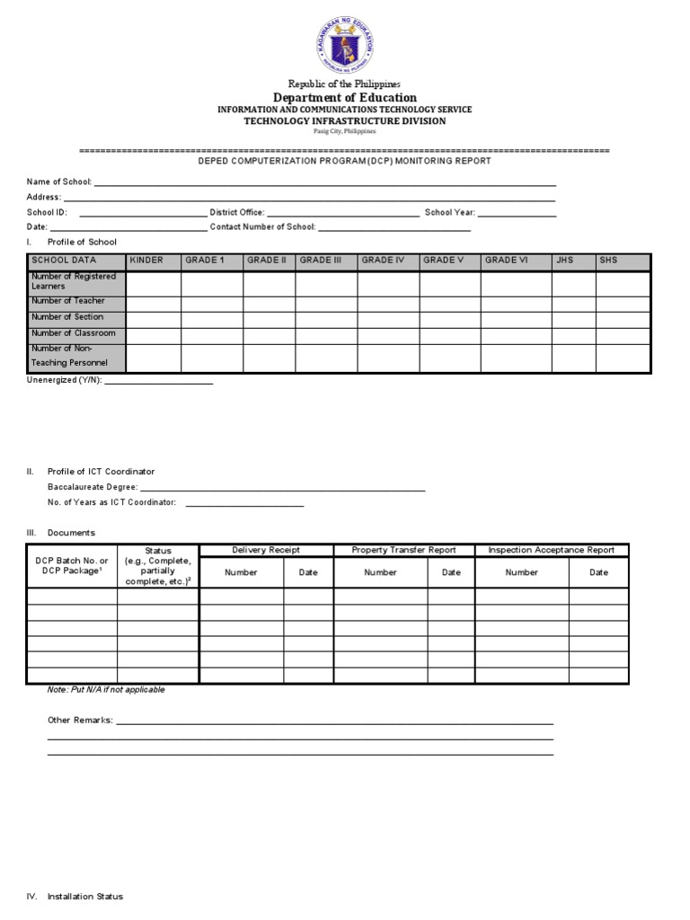 DepEd DCP Monitoring Report Template | PDF | Educational Technology ...