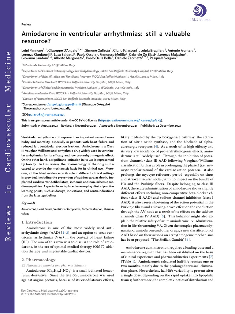 Amiodarone in Ventricular Arrhythmias - Still A Valuable Resource ...