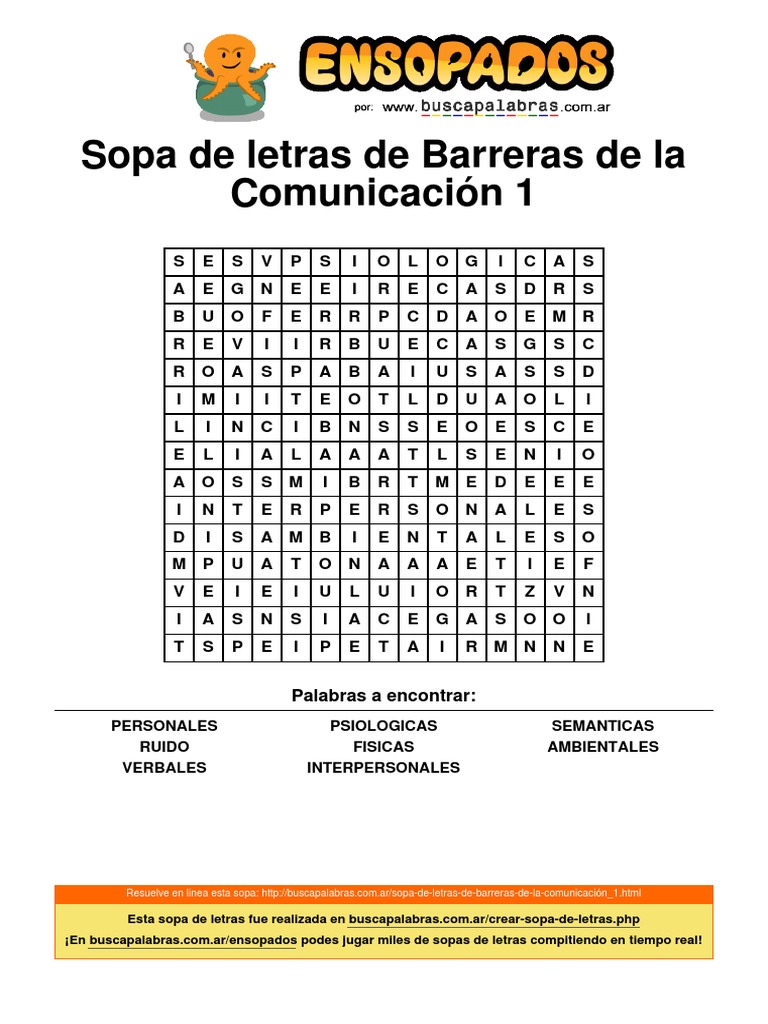 Sopa de Letras de Barreras de La Comunicación 1 | PDF