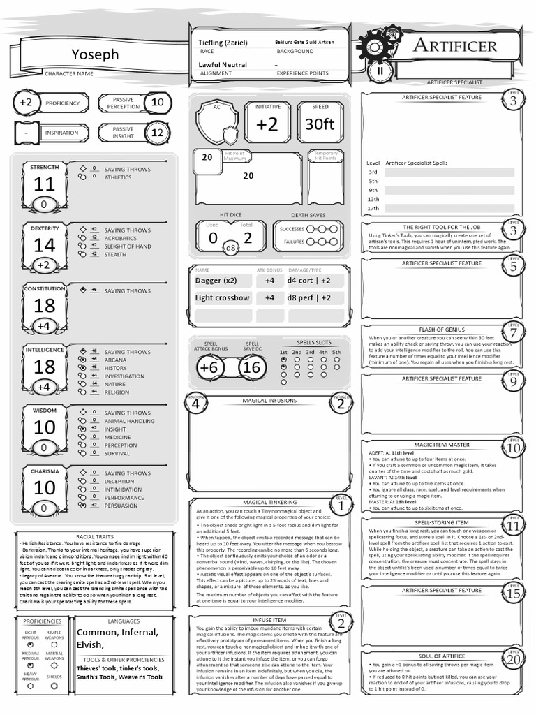 456029-Character Sheet Artificer Fillable | PDF | Wizards Of The Coast Games | Dragon
