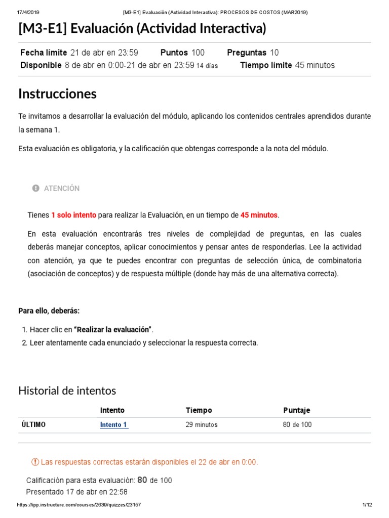 (M3-E1) Evaluación (Actividad Interactiva) - PROCESOS de COSTOS ... (M3-E1) Evaluación (Actividad Interactiva) - PROCESOS de COSTOS ...