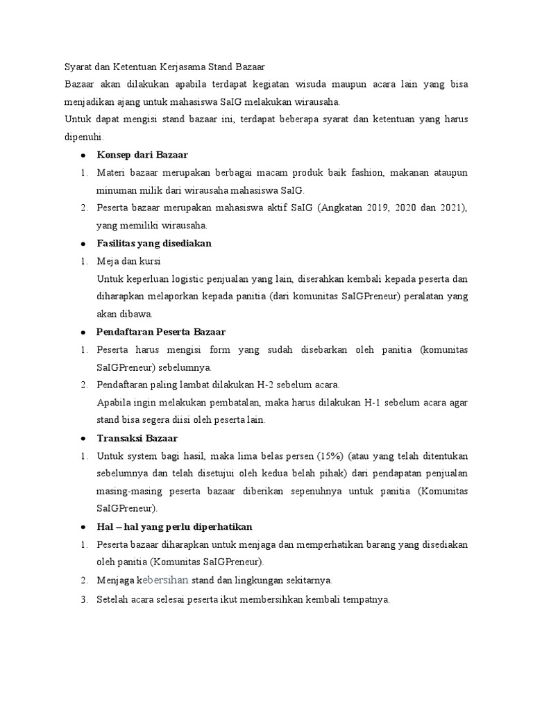 Syarat Dan Ketentuan Kerjasama Stand Bazaar | PDF | Bisnis