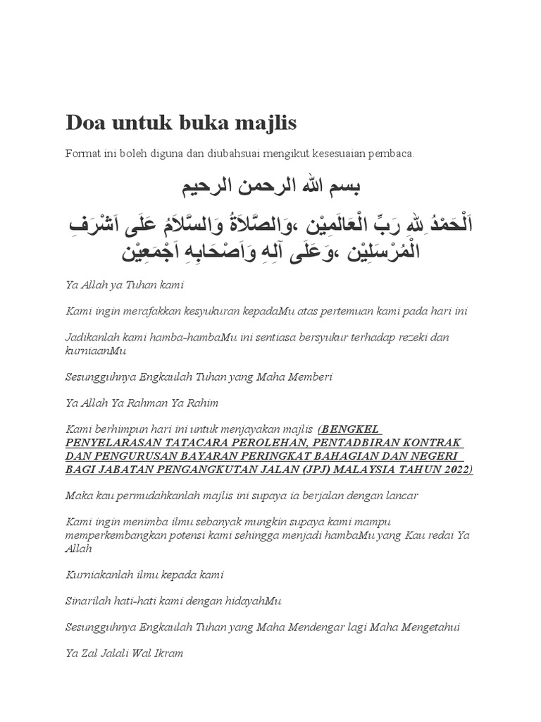 Doa Untuk Buka Majlis | PDF