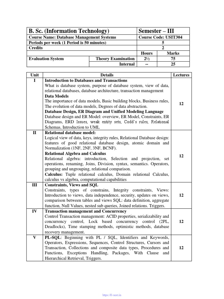 B. Sc. (Information Technology) Semester - III | PDF | Relational Model ...