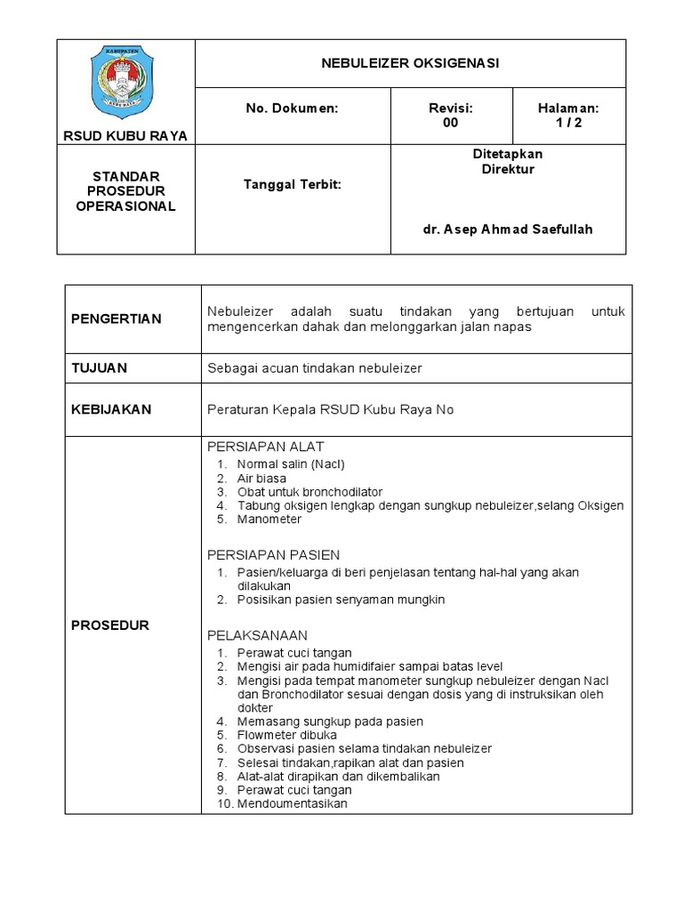 Sop Nebulizer Oksigenasi | PDF
