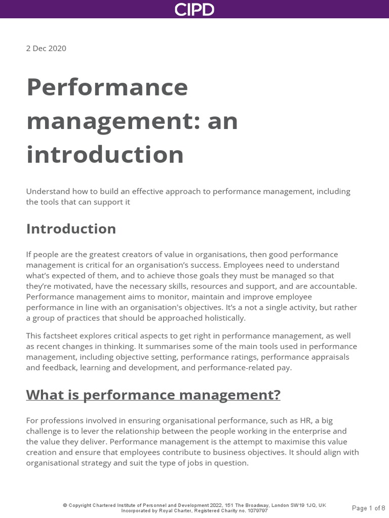 01 _ CIPD. (2020). Performance Management an Introduction | PDF ...