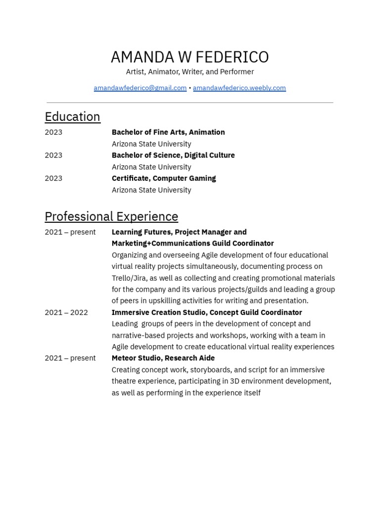 amanda federico shortened cv-resume | PDF | Arizona State University ...