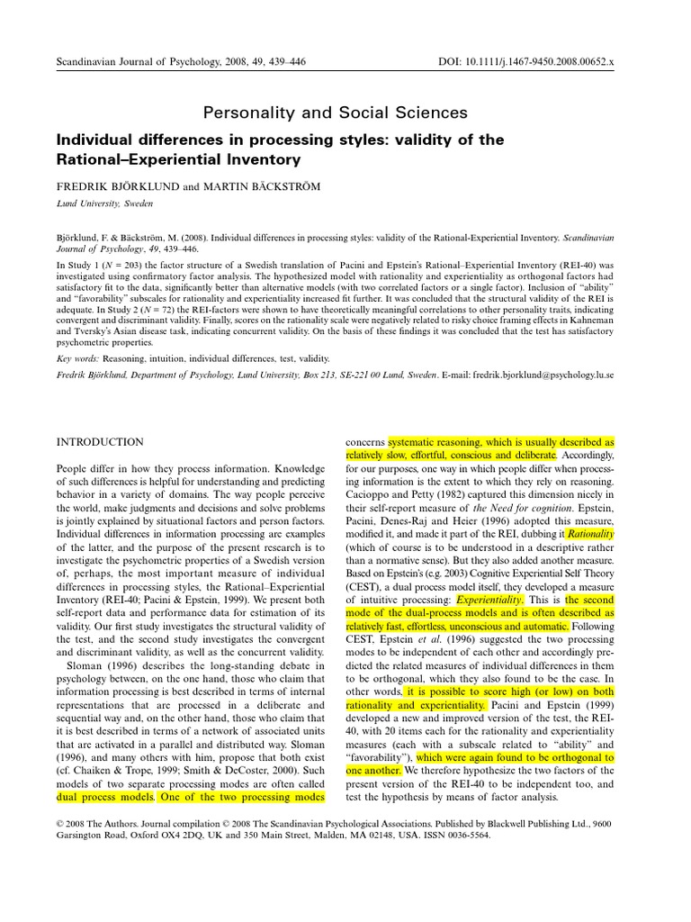 2008 Individual Differences in Processing Styles - Validity of The ...