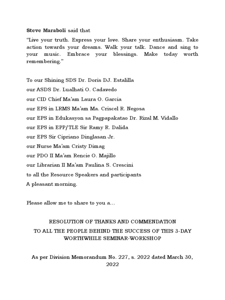 Resolution of Thanks | PDF | Gratitude | Behavior Modification