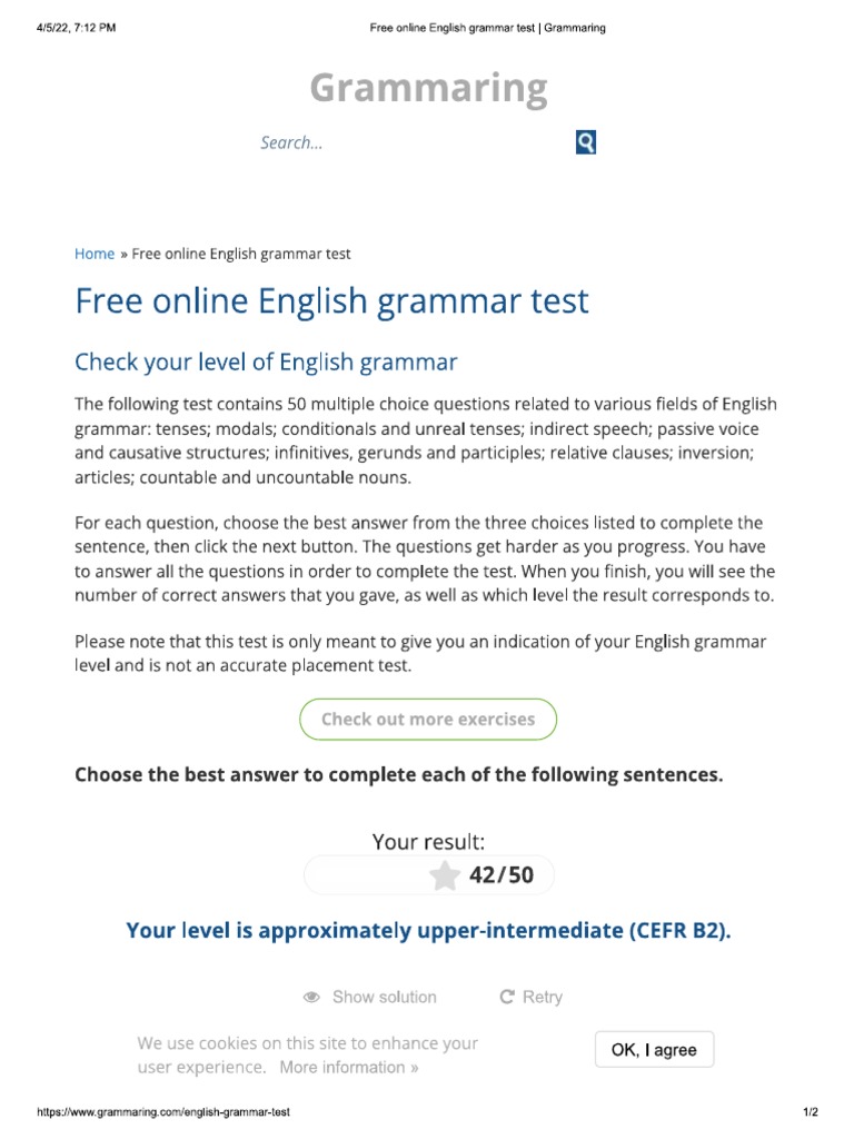 Grammar Test | PDF