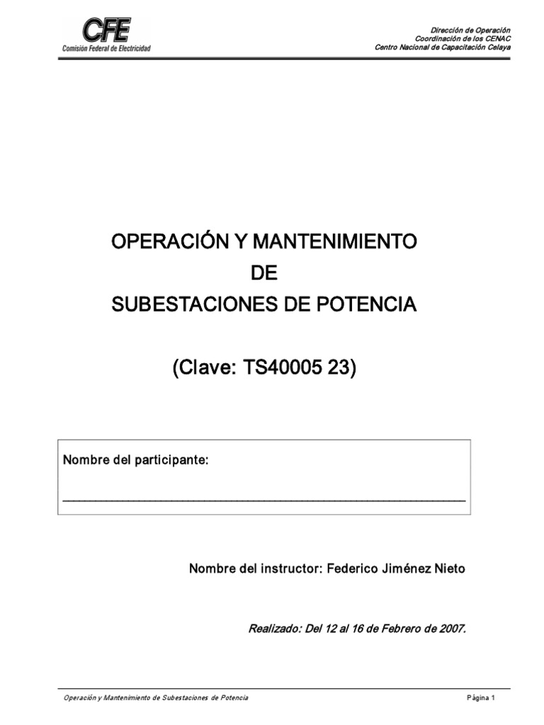 Cfe-Manual Operacion y Mantenimiento A Subestaciones de Potencia | PDF ...