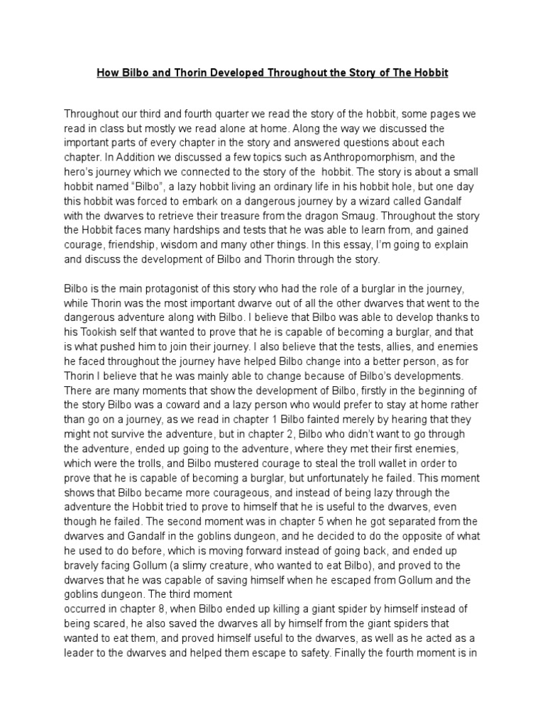 10th Grade English Literature Project 1 PDF Bilbo Baggins The Hobbit