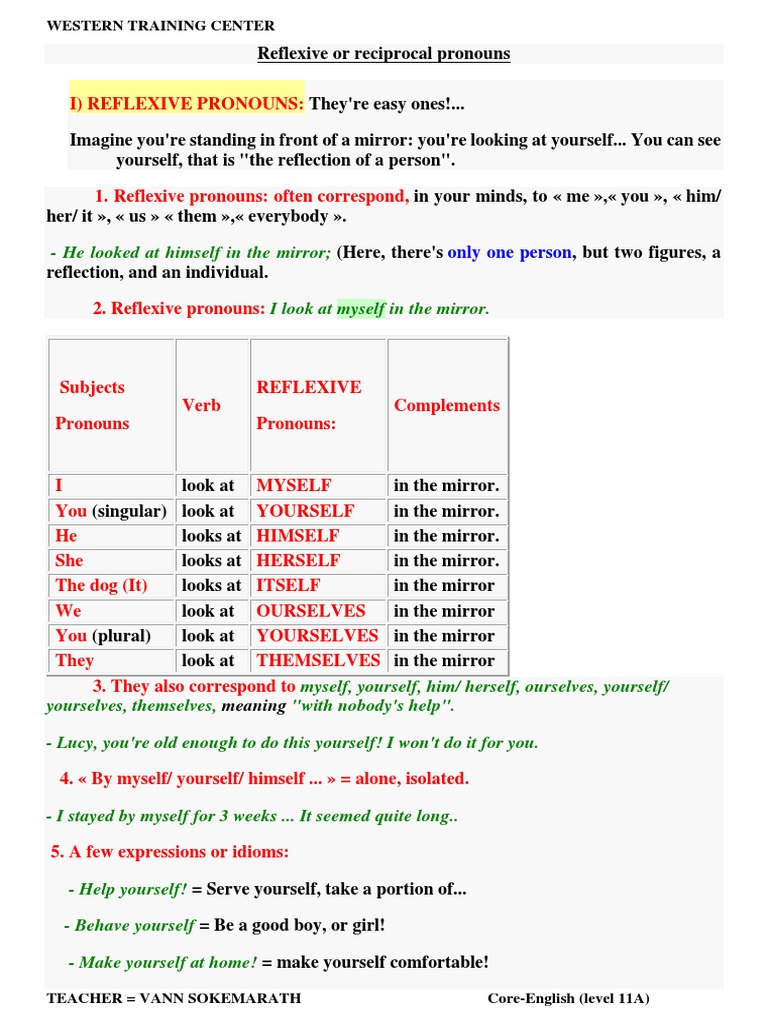 Understanding Reflexive and Reciprocal Pronouns | PDF | Pronoun ...