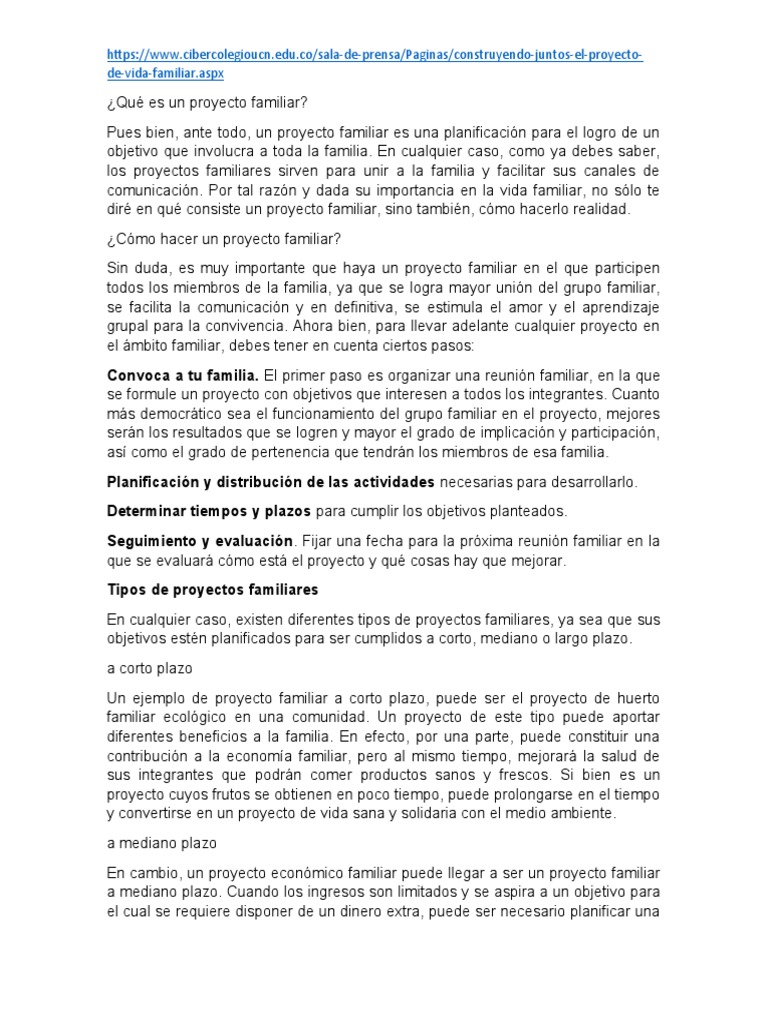 Qué Es Un Proyecto Familiar | PDF | Planificación | Aprendizaje