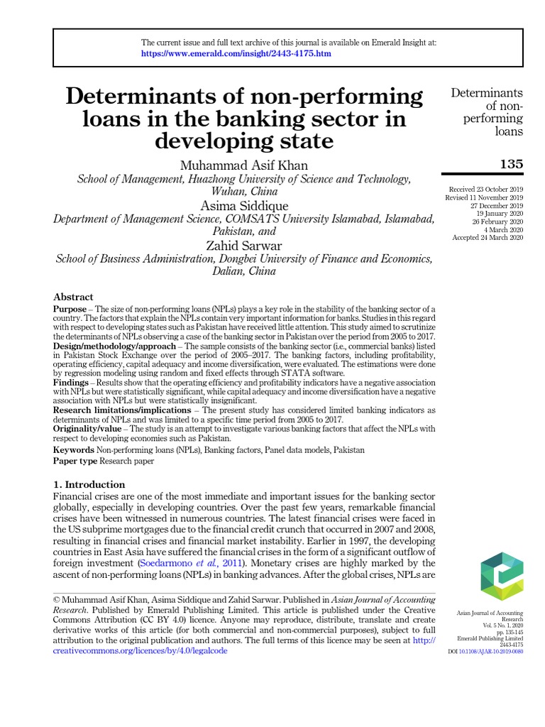 Khan Et Al (2020) - NPL Determinants | PDF | P Value | Banks