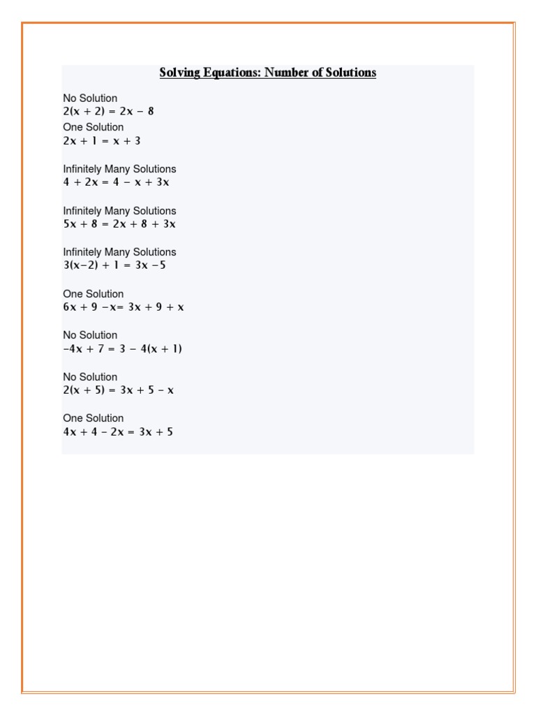 Solving Equations - Number of Solutions | PDF